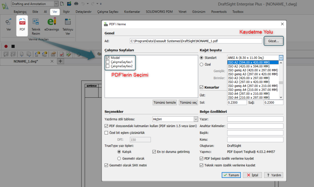 DraftSight-PDF Verme - TEKYAZ Blog