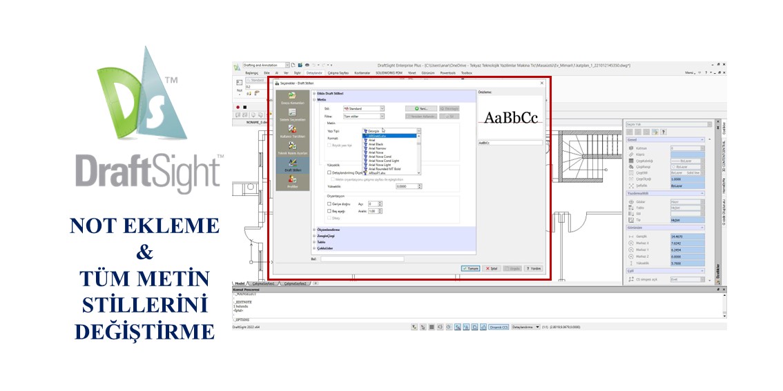 DraftSight-Metin Ekleme ve Tüm Yazı Stillerini Değiştirme - TEKYAZ Blog