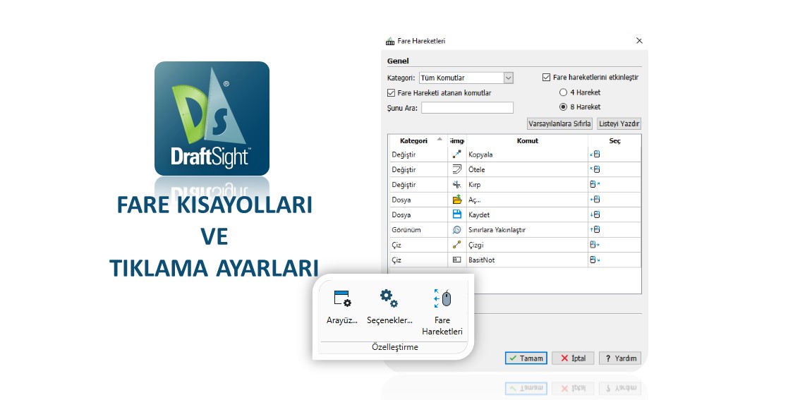 DraftSight Fare Kısayolları ve Tıklama Ayarları - TEKYAZ Blog