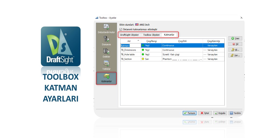 DraftSight Toolbox Öntanımlı Katman Ayarları - TEKYAZ Blog