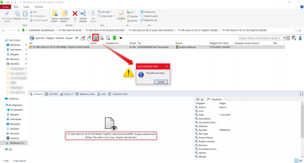 Windows 256 Karakter Sınırının SOLIDWORKS'e Etkileri - TEKYAZ Blog