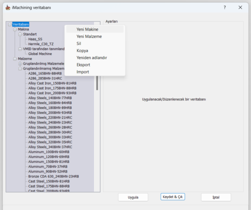 iMachining Veri Tabanı Oluşturma - TEKYAZ Blog